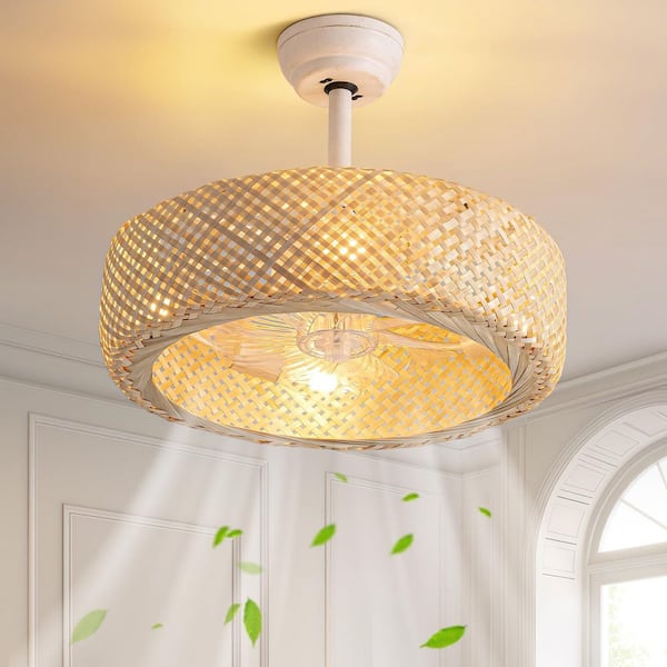 Pacific Core Boho 20 in. Indoor Oak White Rattan Caged Chandelier ...