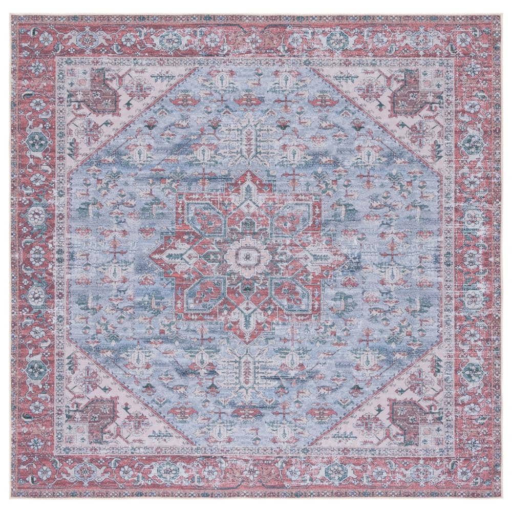 SAFAVIEH Tucson Gray Blue/Rust 5 ft. x 5 ft. Machine Washable ...