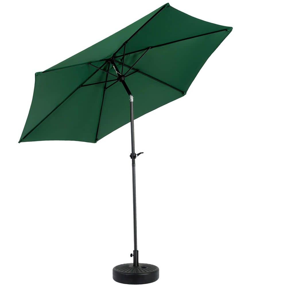 Tenleaf 9 ft. Metal Tiltable Market Patio Umbrella in Dark Green (Base ...