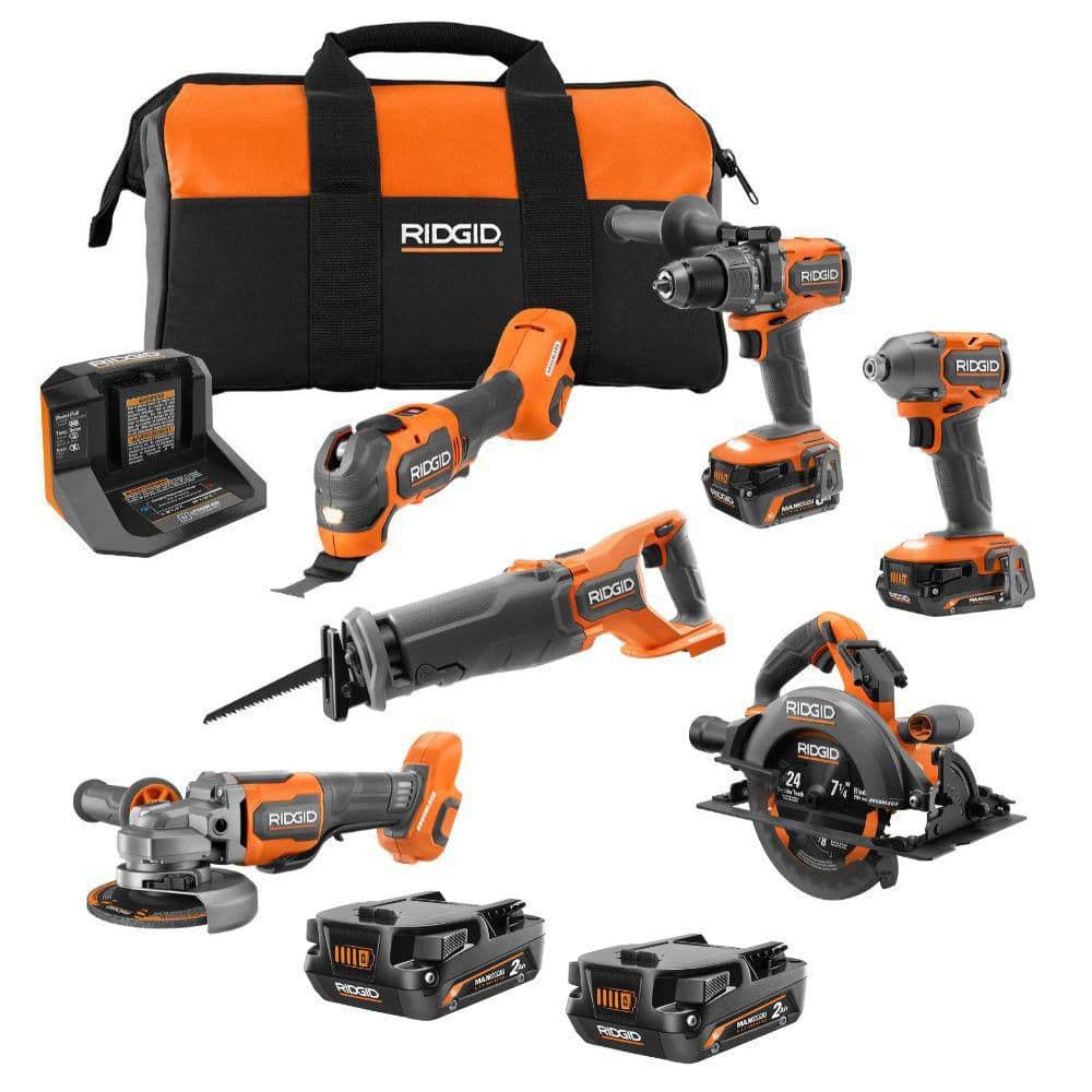 RIDGID 18V Brushless 6-Tool Combo Kit with 6.0 & 2.0 Ah MAX Output ...