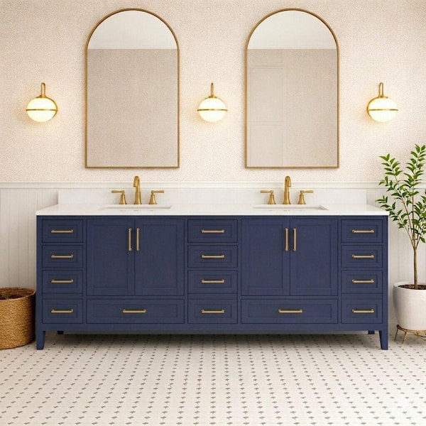 Reviews for AYNA DECORS Rooh 60 in. Double Sink Freestanding Navy Blue ...