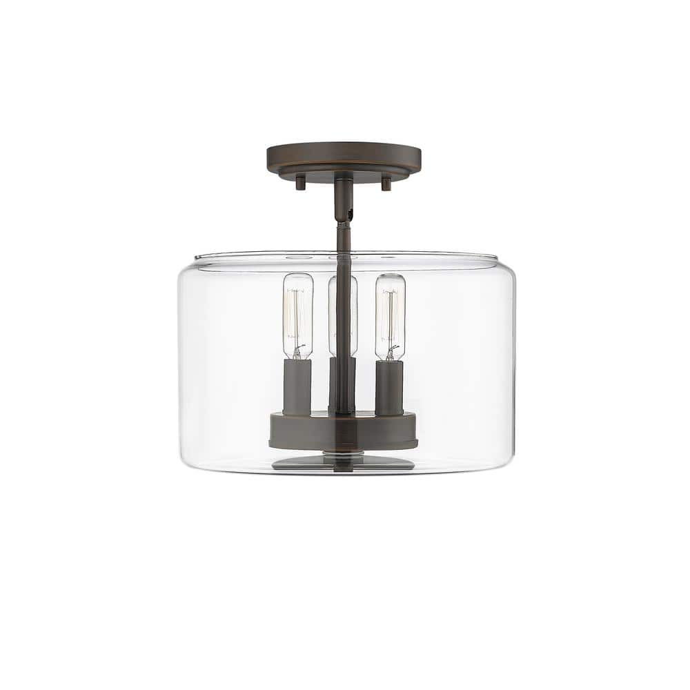 Millennium Lighting Asheville 11 in. 3-Light Rubbed Bronze Semi-Flush Clear 46923-RBZ - The Home ...