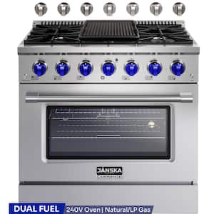 JANSKA 36 in. 5.2 cu. ft. Dual Fuel Range, 6 Burners, Convection Oven ...