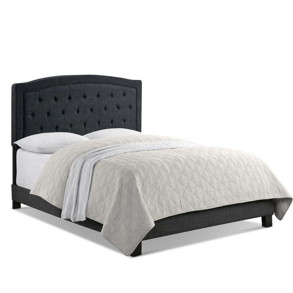 Boyel Living Dark Gray Wood Frame Queen Platform Bed with Curved Button ...