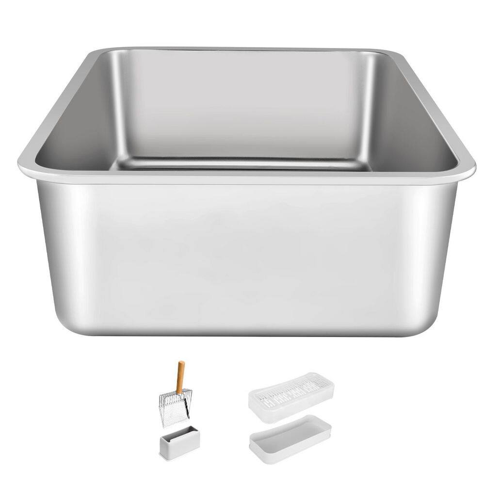 SKYSHALO Cat Litter Box, 6 in. Deep, XL Extra Large Stainless Steel Cat ...
