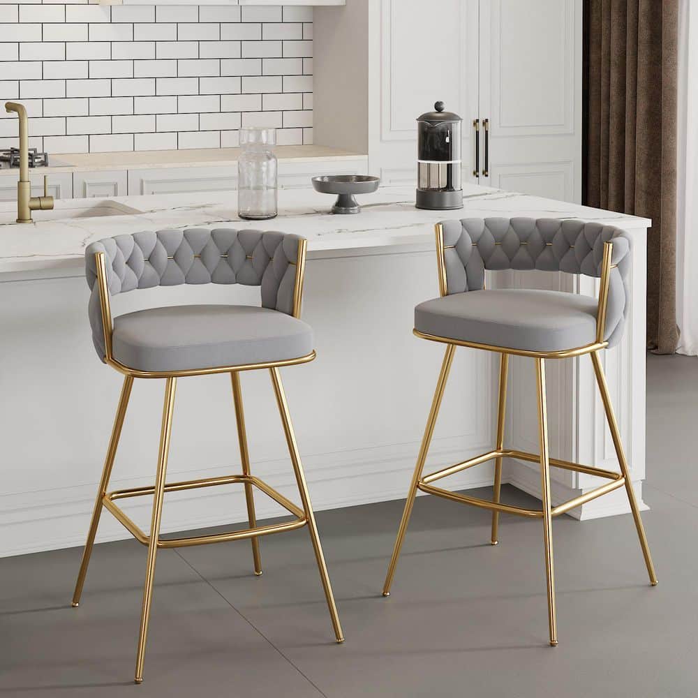 VECELO 34.25 in. Braided Bar Stools Set Counter Height Kitchen Island ...