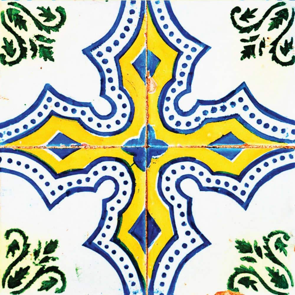 MI ALMA Blue/Yellow/White H51 5 in. x 5 in.Vinyl Peel and Stick Tile (24 Tiles, 4.17 sq. ft ...