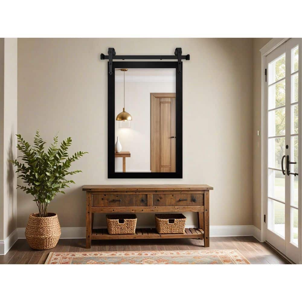 Rayne Mirrors (33 in. W x 48 in. H) Black Modern Rustic Vertical Mirror ...