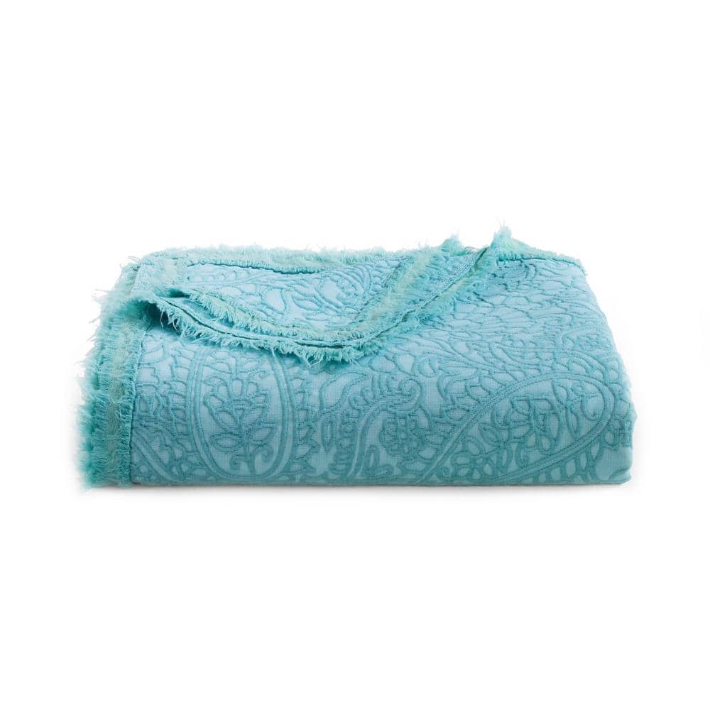DONNA SHARP Aqua Paisley Cotton Oversized Throw Y00108 - The Home Depot