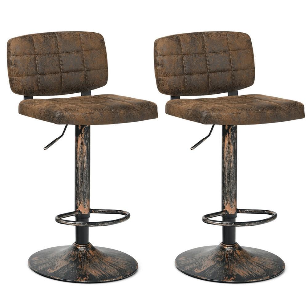 Gymax 42 in. H (Set of 2) Adjustable Bar Stools Swivel Bar Chairs w ...