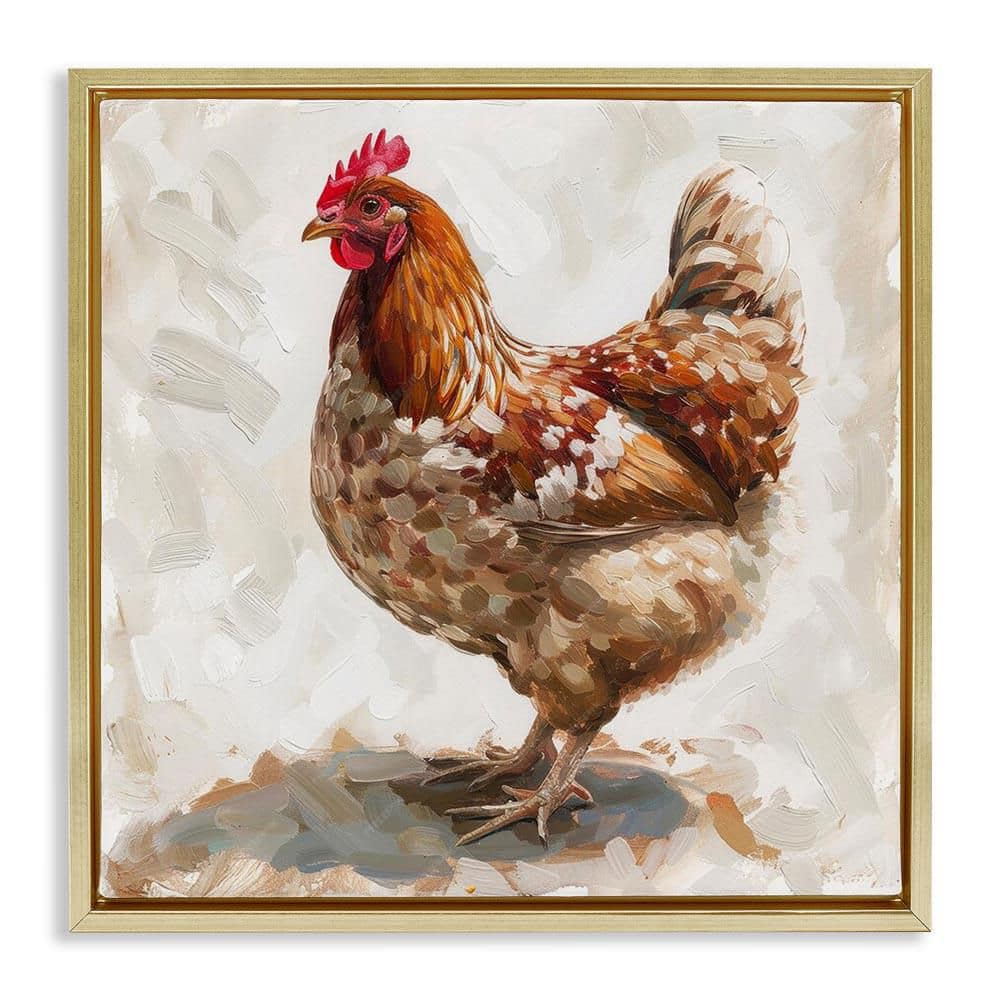Stupell Industries Neutral Chicken on Beige by LSR Design Studio Gold ...