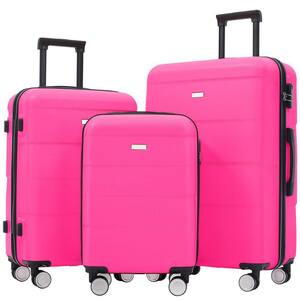 Merax 3-Bags 3-Piece Pink Purple ABS Hardshell Double Spinner Luggage ...