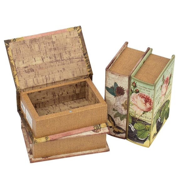 4 Set Decorative Book Boxes, Jewelry Boxes with Flowers Motifs (5 ...