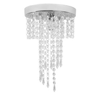 LamQee 9.8 in. 3-Light Chrome Round Flush Mount Modern Raindrop Crystal ...