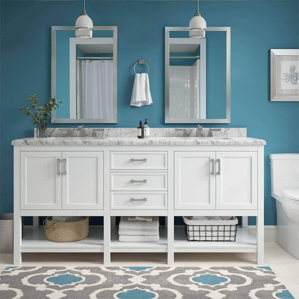 Design Element Affinity 72" Modern Bathroom Vanity in White with ...