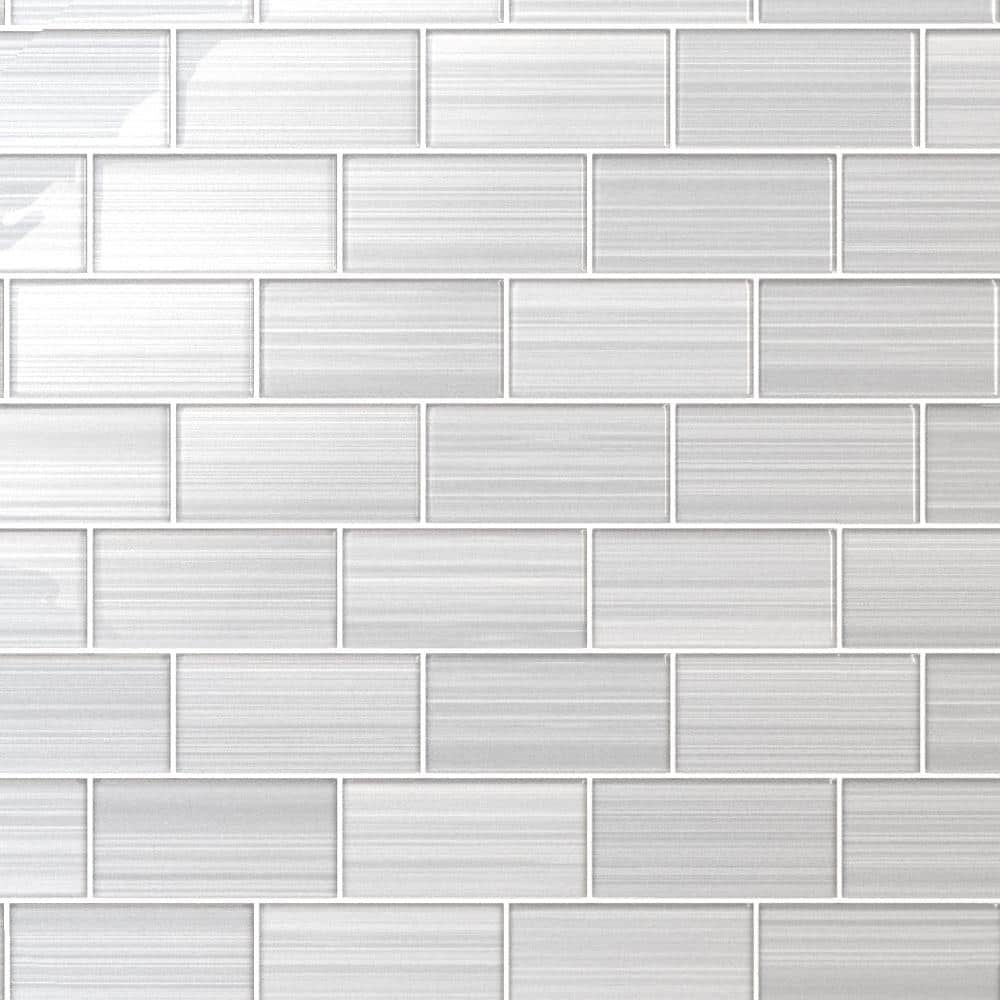 Bodesi Hand Painted Sample 3 in. x 6 in. Neutral Gray 10 glass tile (0. ...