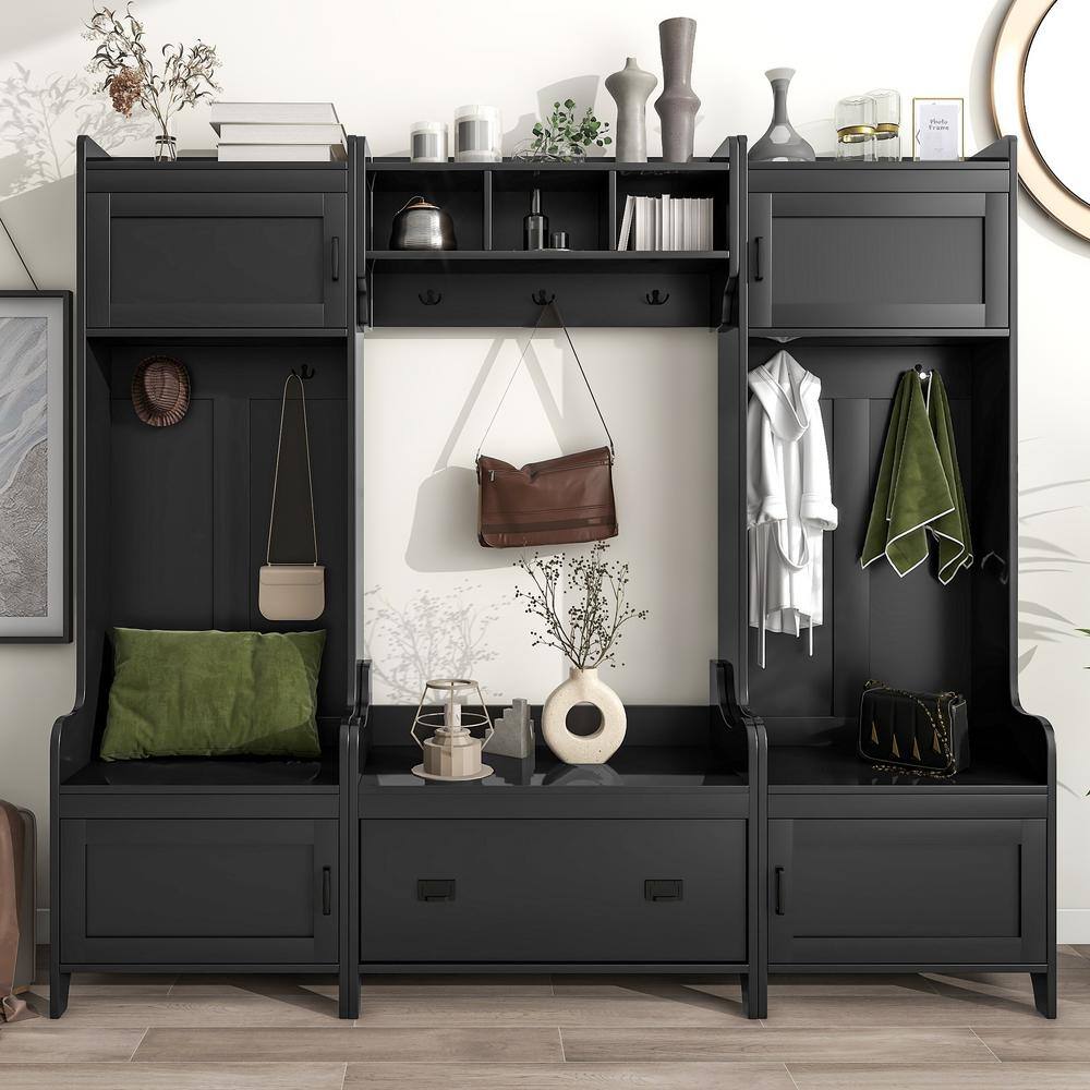 Harper & Bright Designs 4-in-1 Multiple Functions Black Hall Tree with ...