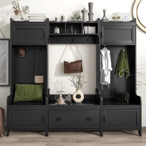 Harper & Bright Designs 4-in-1 Multiple Functions Black Hall Tree with ...