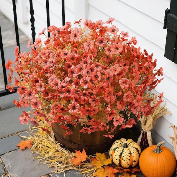 13.8 in. Fall Orange Outdoor Artificial Daisy Flower 12 Bundles Autumn ...