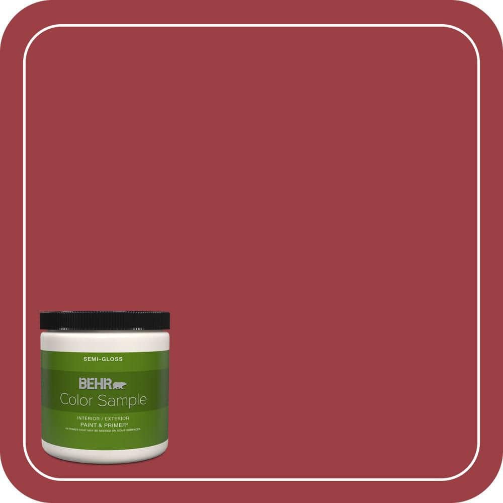 BEHR PREMIUM PLUS 8 oz. #QE-06 Reddest Red Semi-Gloss Interior/Exterior ...