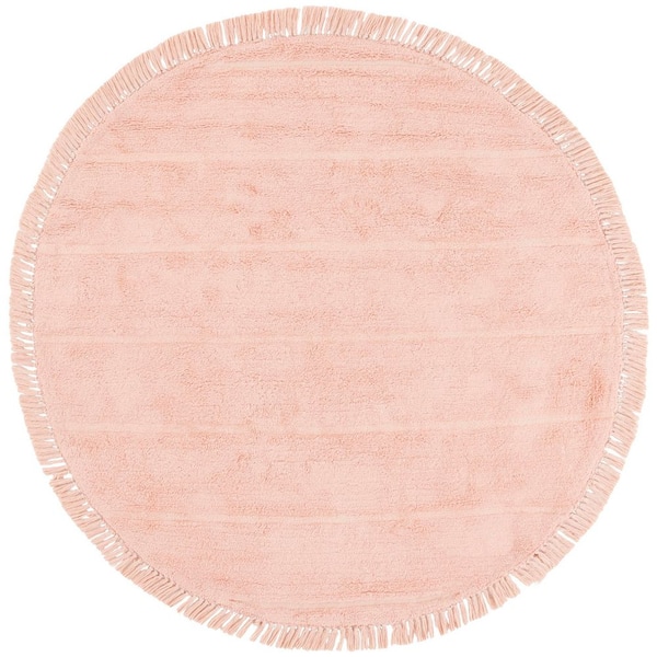 SAFAVIEH Easy Care Pink 6 ft. x 6 ft. Solid Striped Fringe Round Area ...