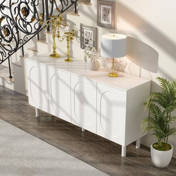 FUFU GAGA White Wooden 31.5 in. Height x 63.2 in. Width Sideboard Storage Cabinet with 4 Shelves and 4 Pressed Doors L THD 210238 01 c