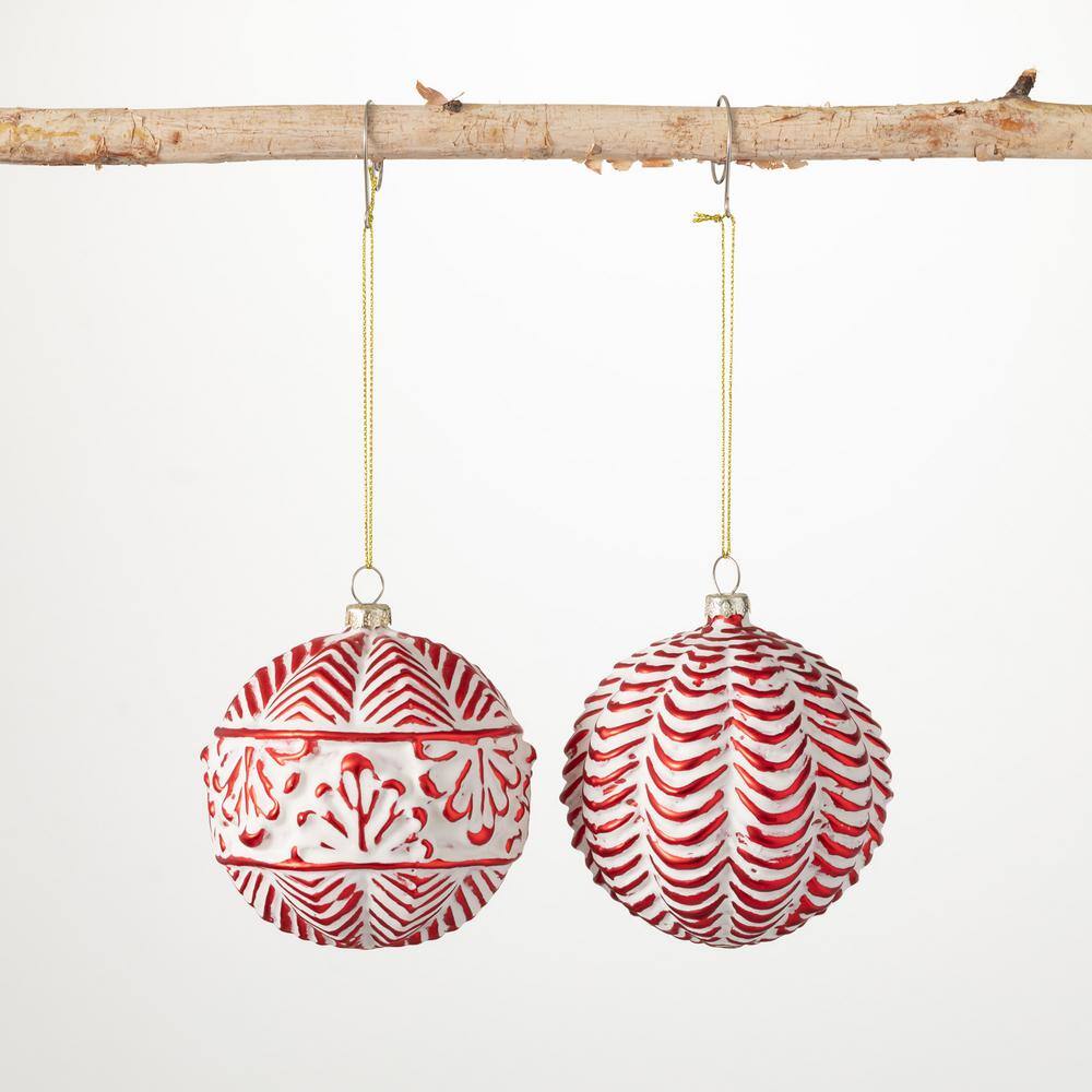 SULLIVANS 4 in. Red Embossed Ball Ornament (Set of 2) OR10245 - The ...