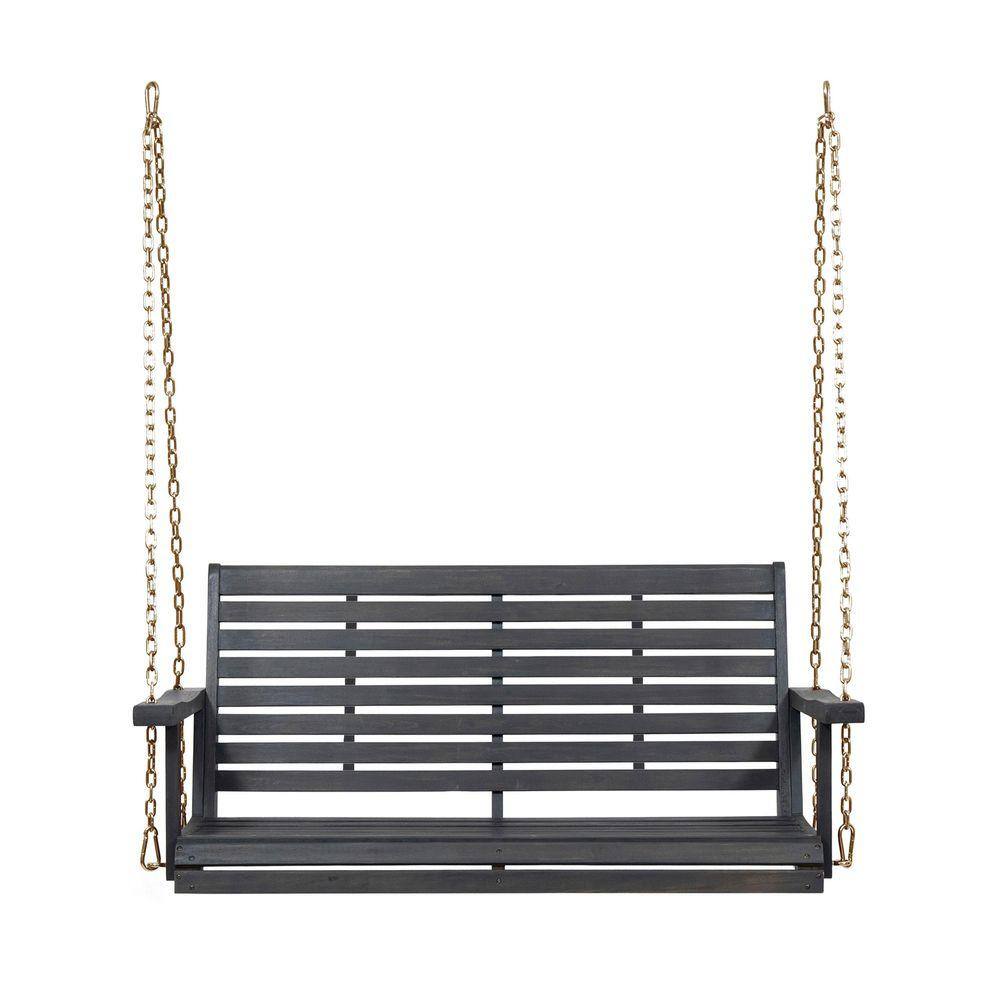 TASMANIA 2-Person Dark Gray Acacia Wood Trendy Outdoor Porch Swing for ...