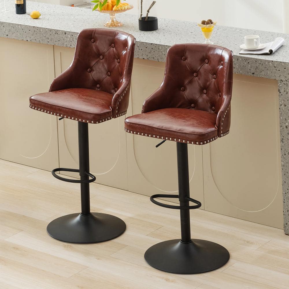 JEAREY Antique Red Adjustable High Back Bar Stool with Black Metal ...