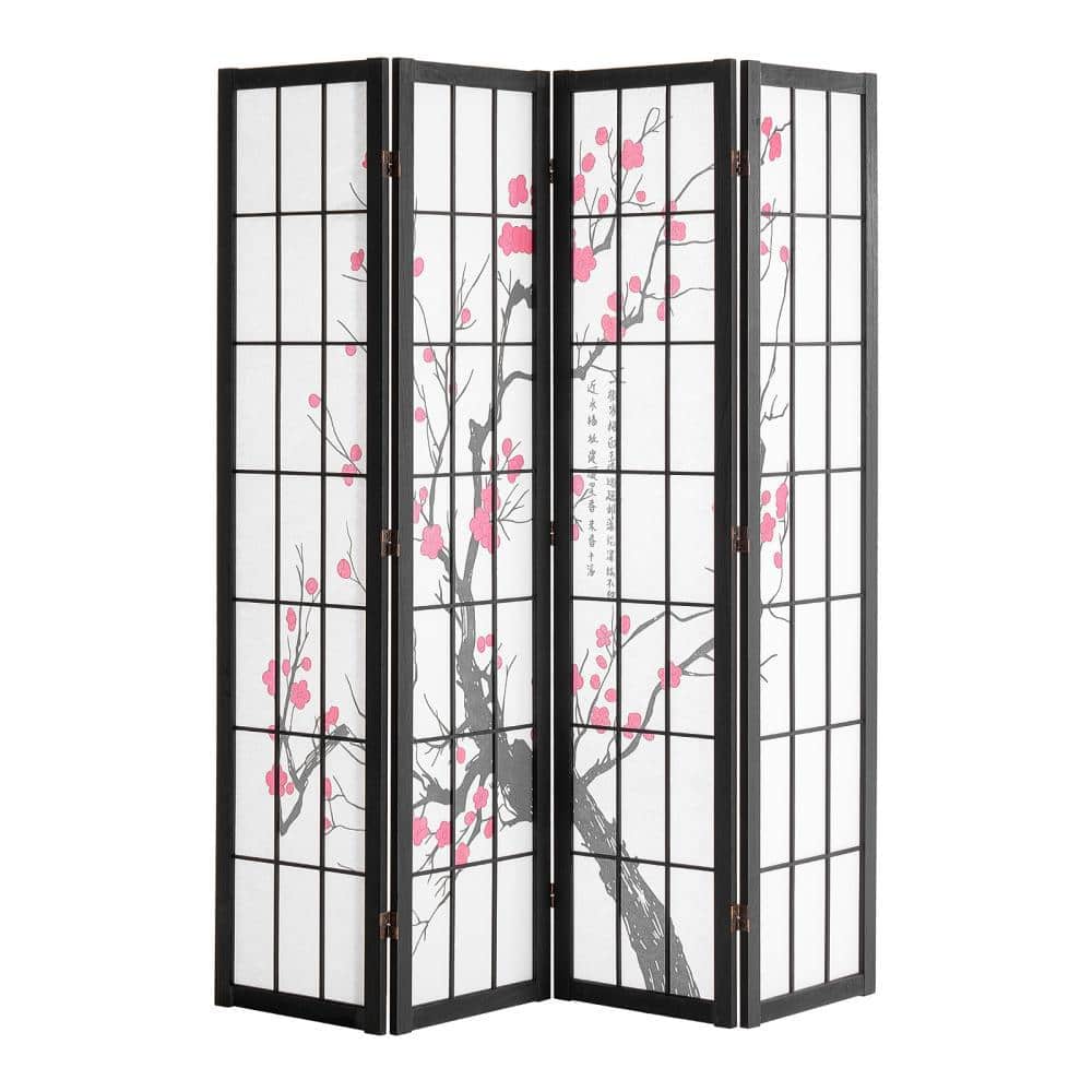 VEVOR Room Divider, 4-Panel Japanese Room Divider Screen, Wood Folding ...