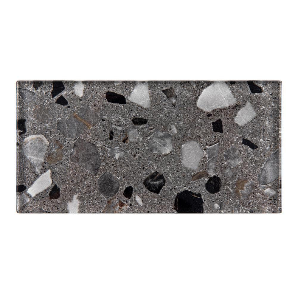Giorbello Gray Earthstone 3 in. x 6 in. x 8mm Glass Subway Tile Sample ...
