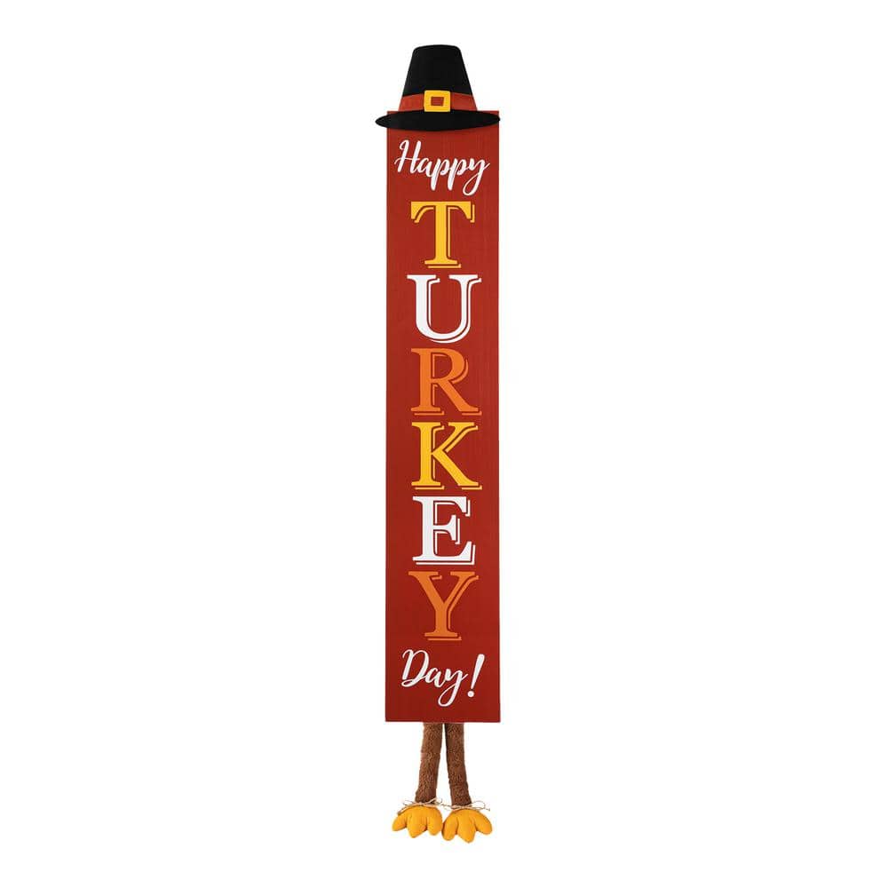 Glitzhome 58.5 in. H Thanksgiving Wooden HAPPY TURKEY DAY Porch Sign ...