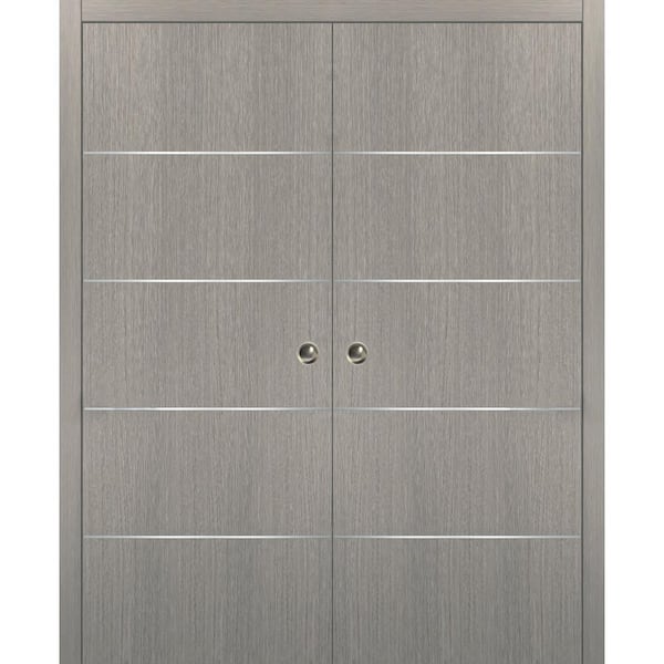 Sartodoors Assemble Required 48 in. x 96 in. 2-Panel Grey Oak Color ...