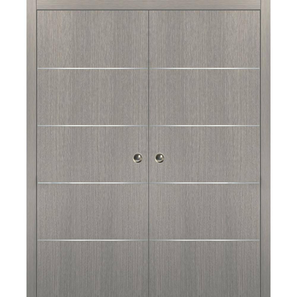 Sartodoors 84 in. x 96 in. 2 Panel Grey Oak Color Finished Solid Wood ...