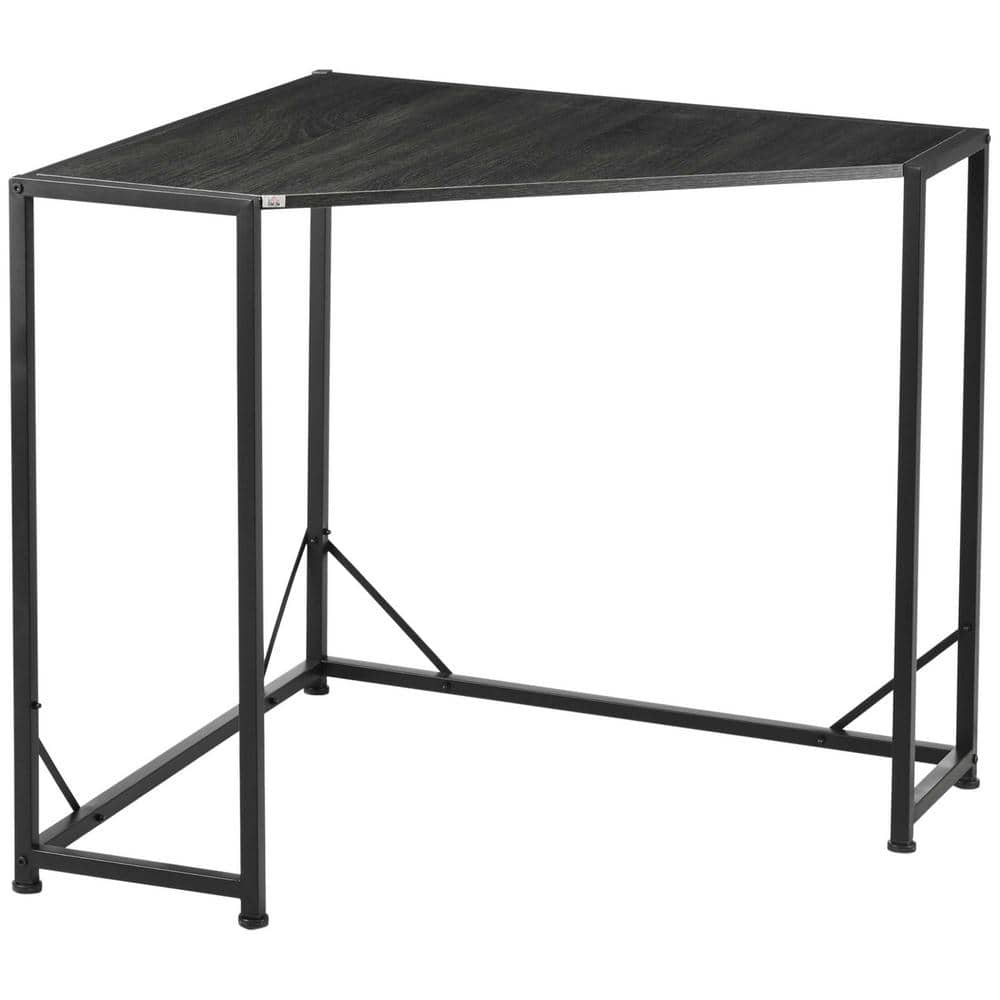 HOMCOM 31.5 in. Space-Saving Small Corner Gray Wooden Desk and Corner ...