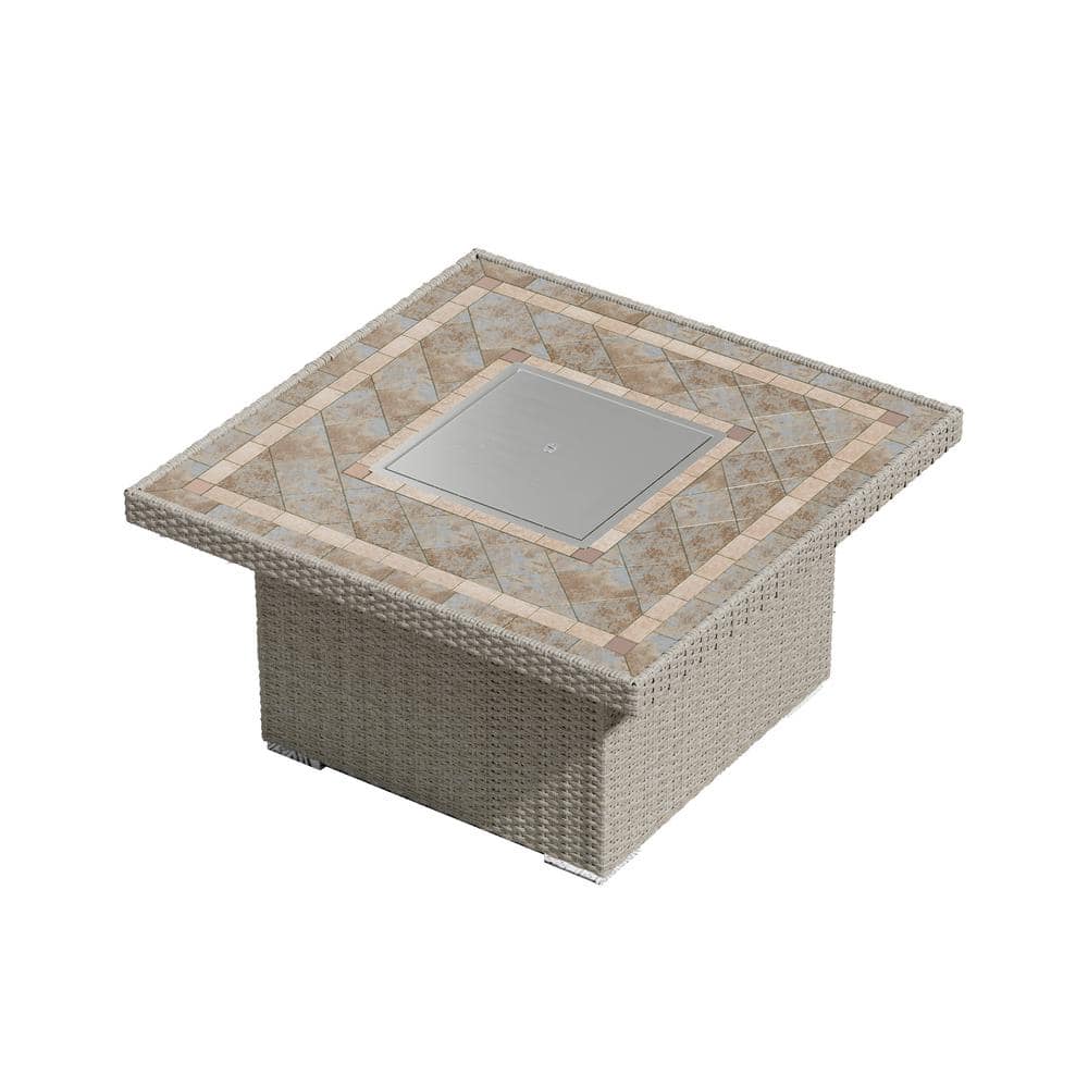 CORVUS Square Wicker Propane Outdoor Fire Pit Table with Tile Tabletop ...