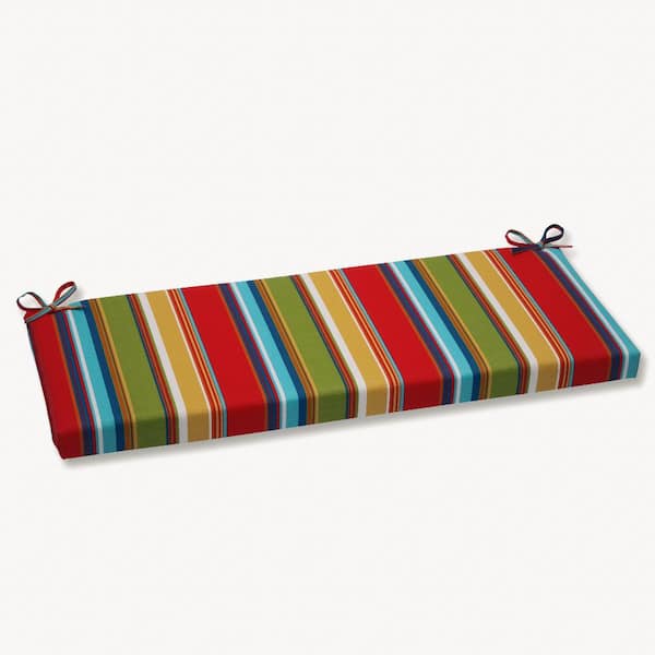 Pillow Perfect Striped Rectangular Outdoor Bench Cushion in Red 564227 ...