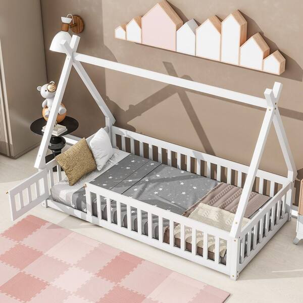 Harper & Bright Designs Tent Style White Wood Frame Twin Size Platform ...