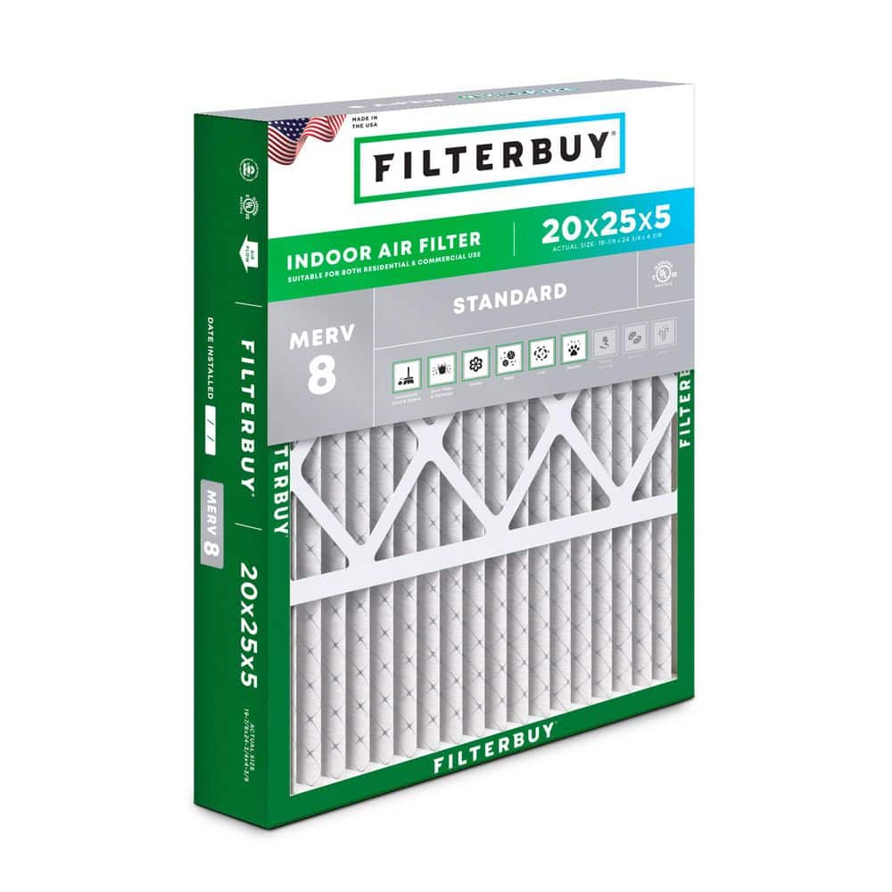 Filterbuy 20 in. x 25 in. x 5 in. MERV 8 (FPR 5) Dust Defense Pleated ...