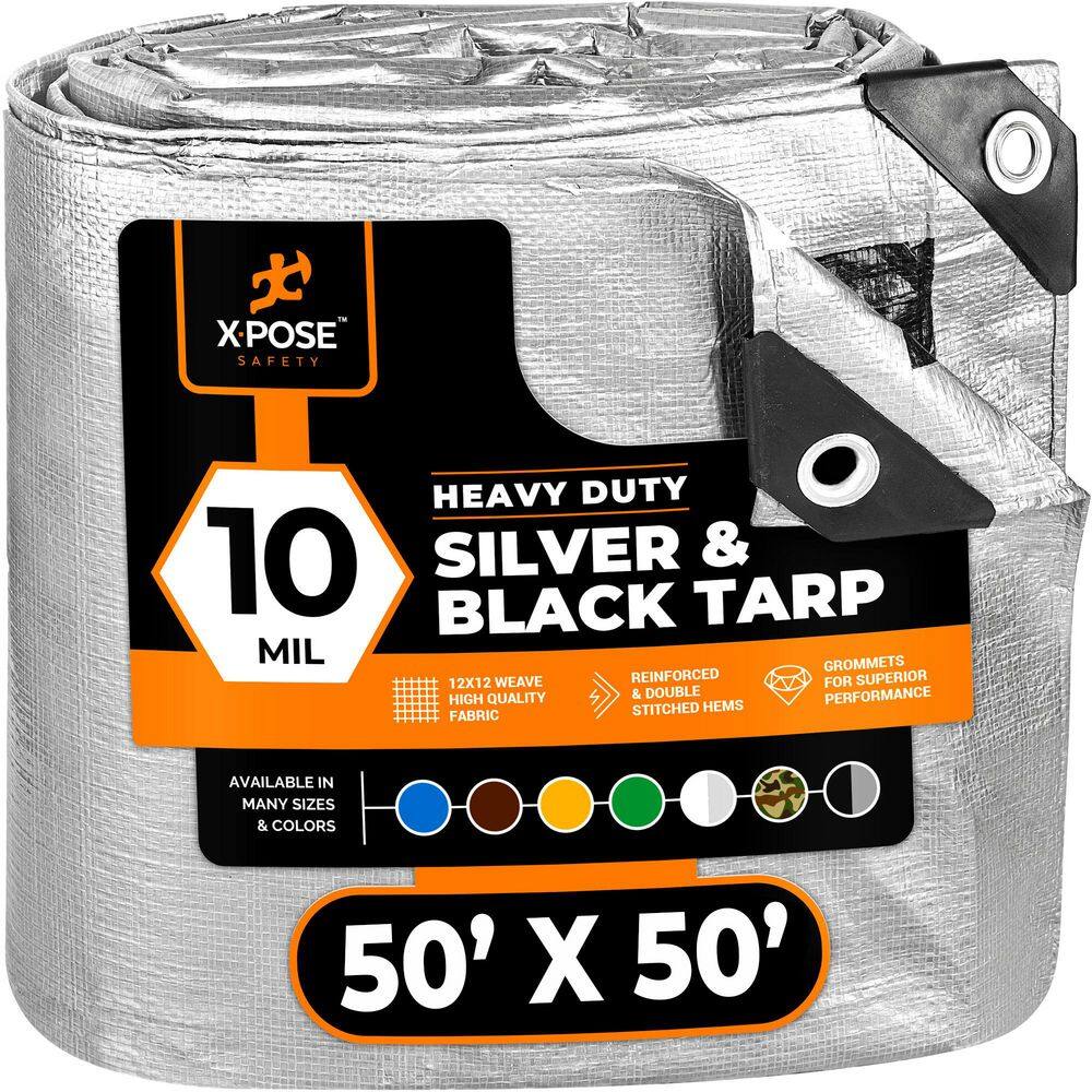XPOSE SAFETY 10 mil 50 ft. W x 50 ft. L Silver and Black Heavy Duty ...