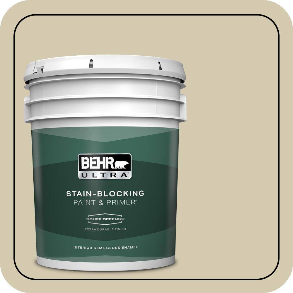 BEHR ULTRA 5 gal. #770C-3 Sand Fossil Extra Durable Semi-Gloss Enamel ...