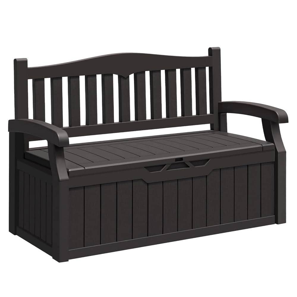 70 Gal. Brown Waterproof Resin Outdoor Storage Bench Z0D53D34YL - The ...