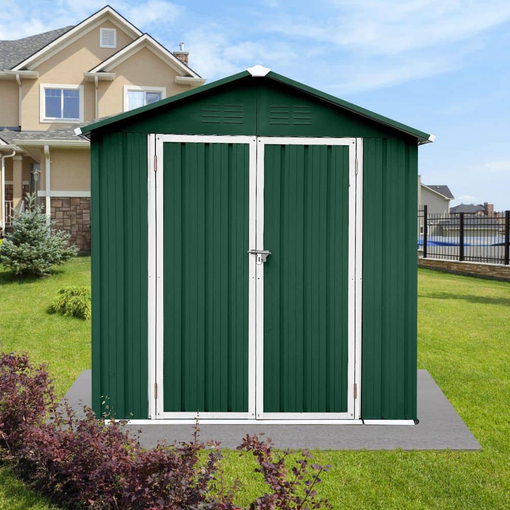 6 ft. W x 4 ft. D Apex Roof Outdoor Storage Shed (Green and White ...