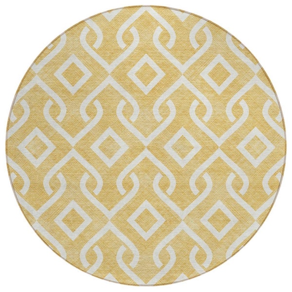 HomeRoots Gold, Ivory 8 ft. Round Woven Geometric Polyester Round ...