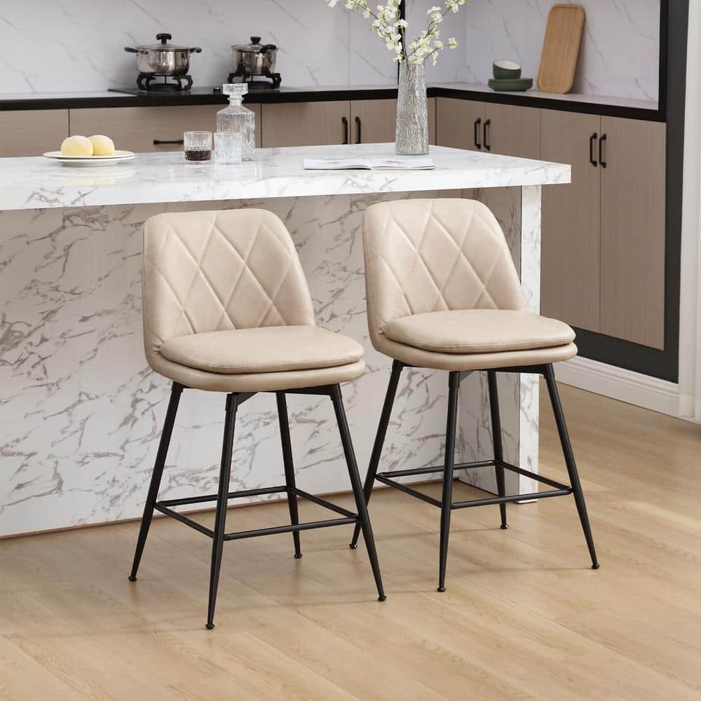 Hochwertiges 26 in. Beige Metal Frame Counter Height Bar Stool Swivel ...