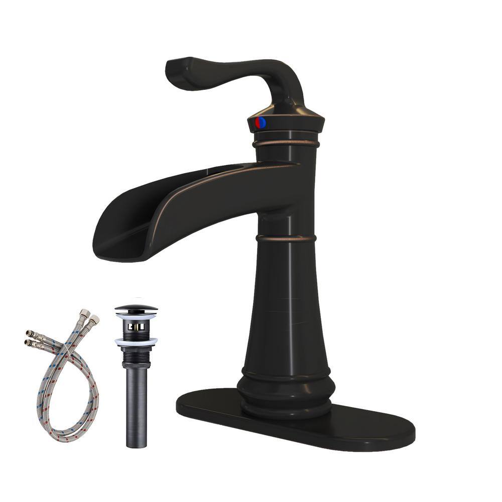 HOMEMYSTIQUE Single Handle Single Hole Bathroom Faucet with Deckplate ...