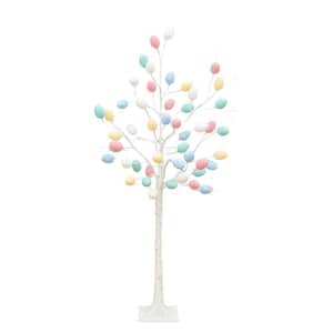 Nearly Natural 3 ft. Pre-Lit Artificial Easter Twig Tree with 40 Egg ...