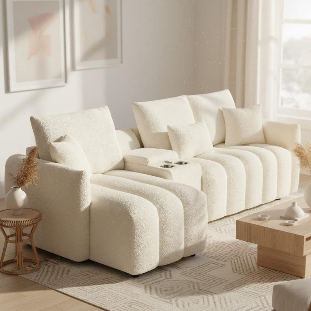 Homy Casa Nlybxa 92 in. Corner Teddy Fur Fabric Sofa with USB Port ...