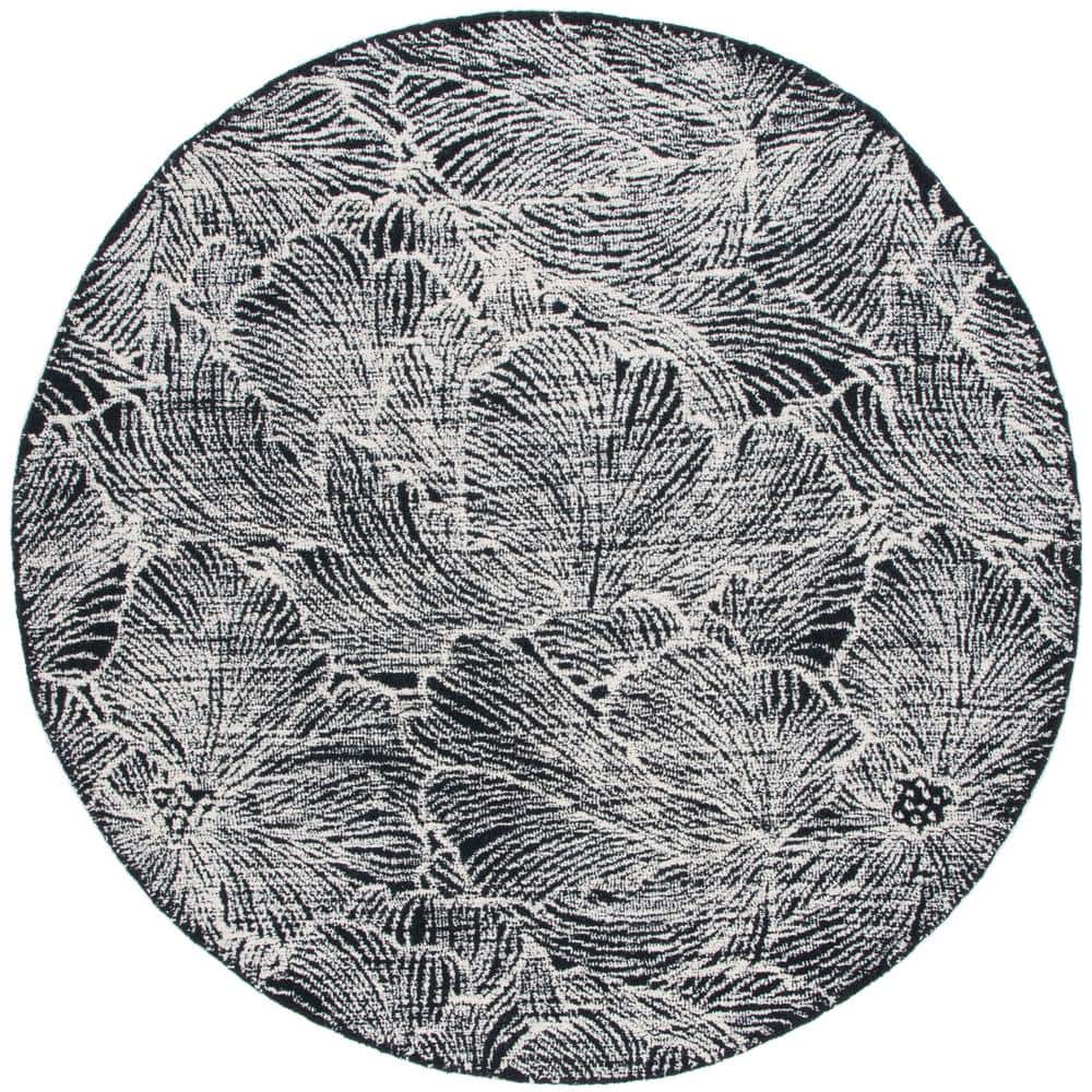SAFAVIEH Ebony Black/Ivory 6 ft. x 6 ft. Floral Round Area Rug EBN101Z ...