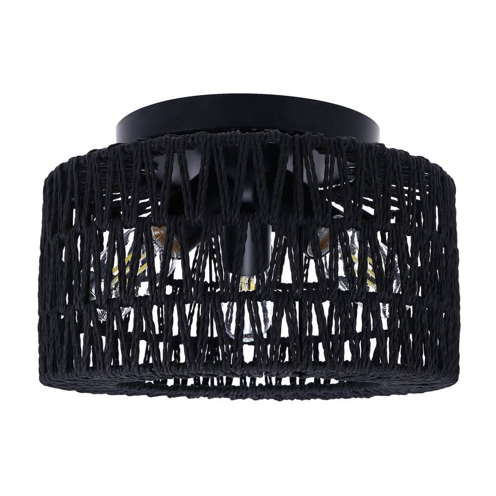 Briignite 11.8 in.3-Light Black Flush Mount Ceiling Light with Hand ...